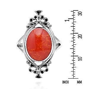 Reconstructed Red Coral Vintage Style .925 Sterling Silver Ring (8)