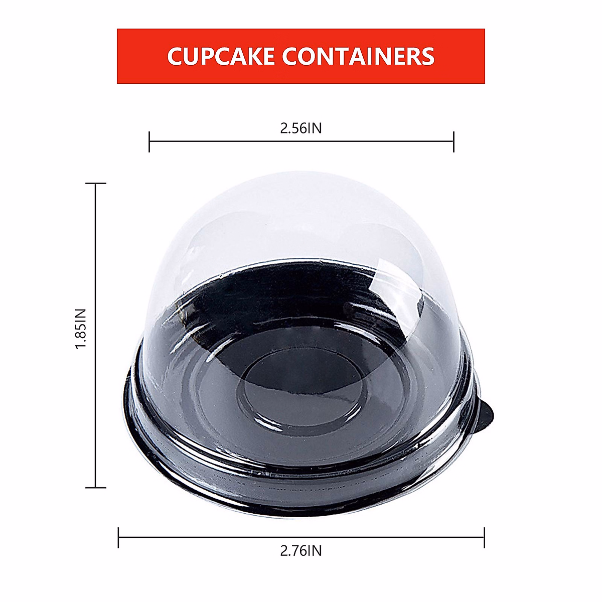 Clear Plastic Mini Cupcake Container, Mini Cupcake Boxes Mooncake Boxes Muffin Pod Clear Deep Dome,Plastic Disposable Stackable Cupcake Containers For Wedding Party Birthday Gifts (Black, 50pc)