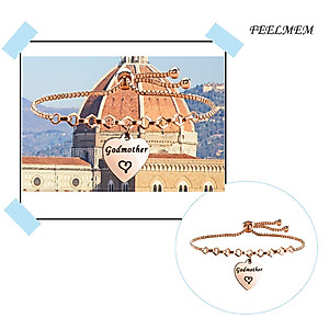 FEELMEM Godmother Bangle Bracelet,Goddaughter Bangle Bracelet,Baptism Gift for Godmothers/Goddaughters (Godmother Slider RG)