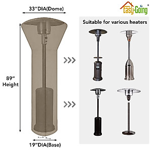 Easy-Going Patio Heater Cover with Zipper and Storage Bag, Waterproof Outdoor Heater Cover Dustproof, UV-Resisant, Wind-Resistant (89"H x 33"D x 19"B, Camel)