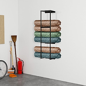 Camping Chair Wall Storage for Garage, Metal Camping Chair Storage Rack Wall Holder, Double Layer Wall Mount, Stainless Steel, Beach Chair Rack, Umbrella Holder, Organizer, Black