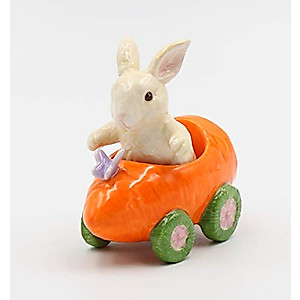 Fine Ceramic Bunny Rabbit on Carrot Cart Salt & Pepper Shakers, 4 1/4" L