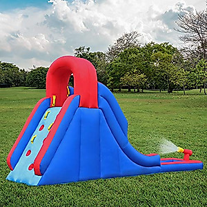 Sunny & Fun Compact Inflatable Water Slide Park – Heavy-Duty Nylon for Outdoor Fun - Climbing Wall, Slide, & Small Splash Pool – Easy to Set Up & Inflate with Included Air Pump & Carrying Case, Blue