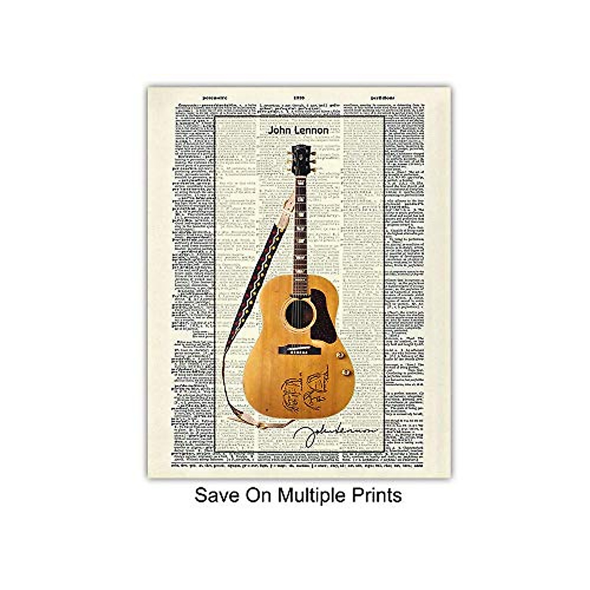 Guitar Wall Decor Poster Set - Musician Gifts for Jimi Hendrix, Eddie Van Halen, John Lennon, Jimmy Page, Eric Clapton, Music Fans - Home Decor, Wall Art, Print Set - 8x10