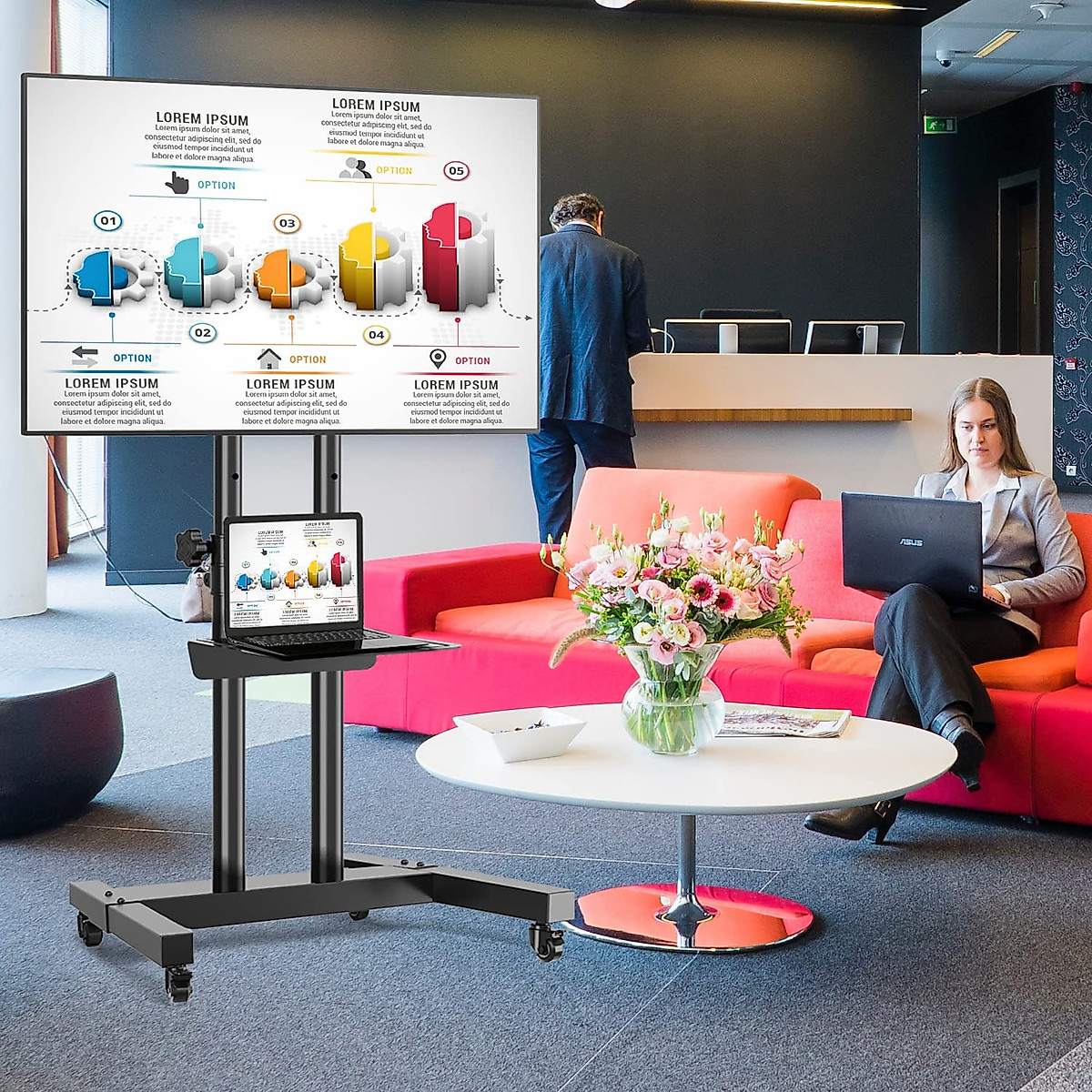 TVON Mobile TV Cart with Wheels for 40-80 Inch LCD LED OLED Flat Curved Screen TVs, Height Adjustable Rolling TV Stand Holds up to 110 lbs, Outdoor TV Stand Trolley Max VESA 600x400mm