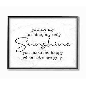 Stupell Industries My Sunshine Family Home White Word, Design by Artist Lettered and Lined Wall Art, 24 x 30, Black Framed