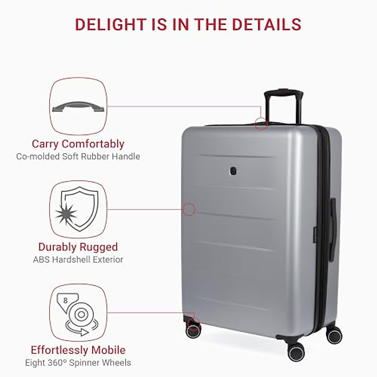 SwissGear 8020 Eclipse Hardside Expandable Luggage with Spinner Wheels, Ultimate Grey, Checked-Large 27-Inch