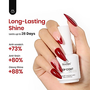 beetles Gel Polish No Wipe Gel Top Coat - 15ml Clear Glossy Top Coat Gel Nail Polish High Shine Long Lasting Nail Manicure for Women