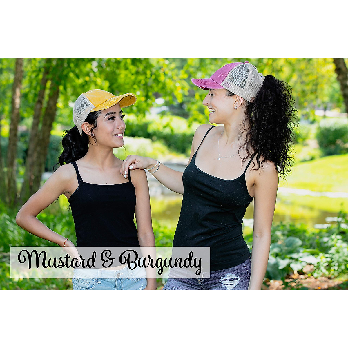 Funky Junque Ponytail Messy Bun Trucker Ponycap (Mesh - Coral w/Criss Cross Back)