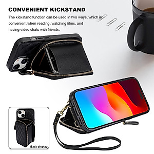 Bocasal Crossbody Wallet Case for iPhone 15, RFID Blocking PU Leather Zipper Handbag Purse Flip Cover, Kickstand Folio Case with Card Slots Holder Wrist Strap Lanyard 5G 6.1 Inch (Black)