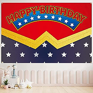 Superhero Birthday Backdrop Banner Red Happy Birthday Theme Party Decorations Super Hero Photography Background Supplies for Woman Girl