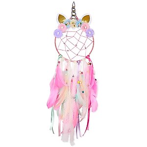 QtGirl Dream Catchers for Kids Unicorn Wall Decor for Girls Bedroom Flower Feather Wall Hanging Decoration