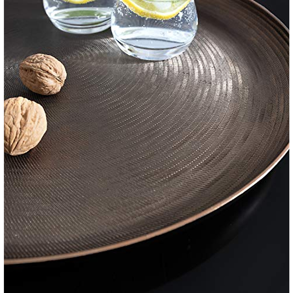 Kate and Laurel Stovring Mid-Century Round Metal Tray, 16 Inch Diameter, Bronze, Modern Tray for Serving, Storage, and Display