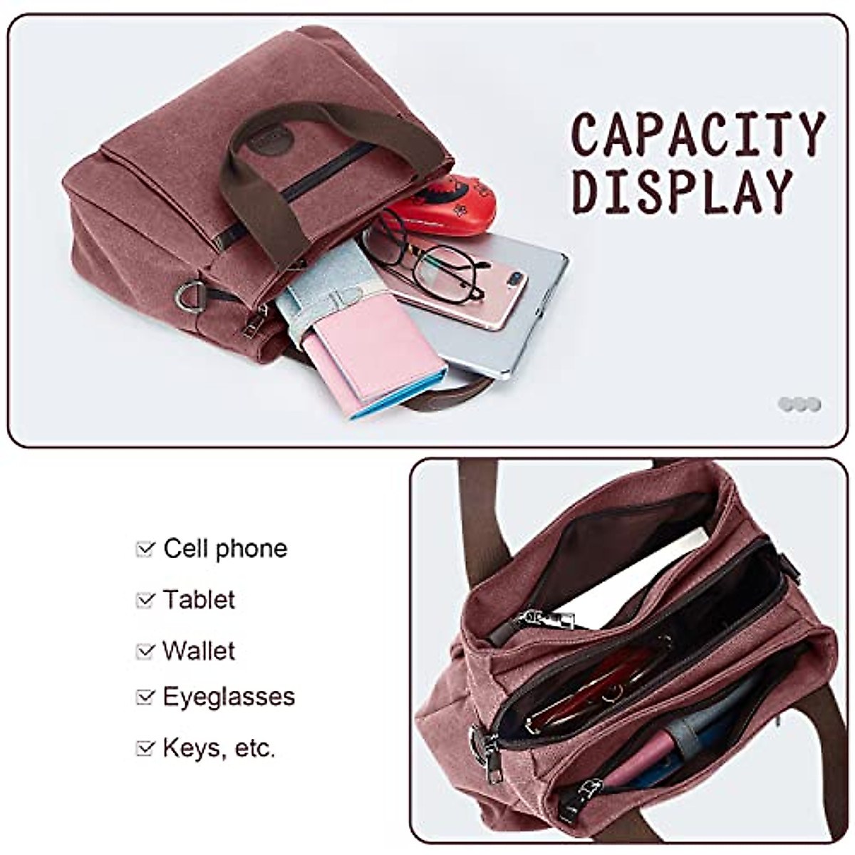 Emprier Women's Vintage Canvas Hobo Handbags Work Shoulder Crossbody Bag Tote Purses Multi-pocket Handbags