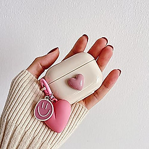 Compatible with AirPods Pro Case Cute Airpod Pro Case Cover Kawaii Cases Pink Heart Design Soft Silicone Case with Cute Keychain for Girls Women