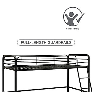 DHP Jett Junior Twin Metal Loft Bed, Black