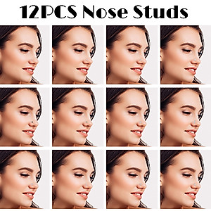 Drperfect 12Pcs 20G Nose Rings Studs L Shaped Dangle Nose Rings for Women Stainless Steel CZ Heart Snake Flower Butterfly Assorted Nose Nostrial Piercing Jewelry