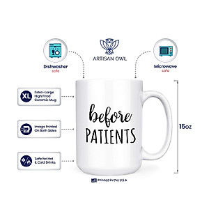 Artisan Owl Before Patients, After Patients SET - Set Contains: One (1) 15 oz Deluxe Large Double-Sided Mug and One (1) 17 oz Stemless Wine Glass