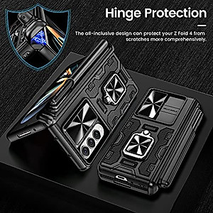 VEGO for Galaxy Z Fold 4 Case with S Pen Holder, [Hinge Protection][360°Ring Magnetic Kickstand][Slide Camera Cover][Front Screen Protector] Protective Armor Case for Samsung Galaxy Z Fold 4- Black