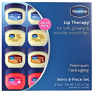 Vaseline Lip Therapy Rosy Lips, Cocoa Butter, Creme Brulee, Original - Vaseline Lip Balm, Tinted and Clear Lip Gloss Set, 2 of Each, 0.25 Oz Ea (8 Piece Set)