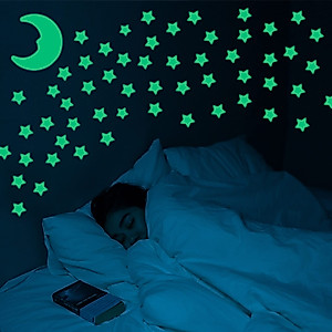 Glow in The Dark Stars Stickers, CAYUDEN 201pcs 3D Plastic Large Stars Stickers Glow in The Dark Stars for Ceiling Wall Decor Luminous Ceiling Stars and Moon Glow Stickers Decor for Bedroom Baby Room