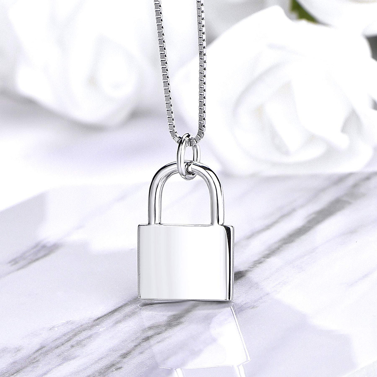 YL Women's Lock Necklace 925 Sterling Sliver Lock Pendant 18k White Gold Plated Jewelry