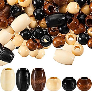 130 Pieces Large Wooden Spacer Beads Wooden Beads Round Loose Beads Tube Beads with 10 mm Large Hole for Jewelry Making Hair DIY Craft Handmade Decor (Wood Color)