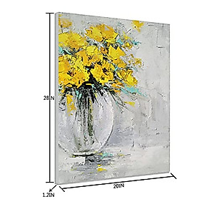 YHSKY ARTS Yellow Sun Flower in Vase Wall Arts - Hand Painted Still Life Canvas Oil Paintings - Modern Botanical Pictures for Living Room Bedroom Bathroom Decor