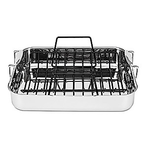 Viking Culinary 3-Ply Stainless Steel Roasting Pan, Includes a Nonstick Rack, Dishwasher, Oven Safe, Works on All Cooktops including Induction