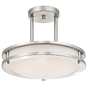 6400900 Lauderdale 11-7/8-Inch Dimmable LED Indoor Semi-Flush Mount Ceiling Fixture, Brushed Nickel Finish with White Acrylic Shade
