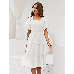 LILLUSORY Spring Midi Graduation Bridal Baby Shower Dresses Women 2024 Summer Casual Flowy Bridal Sun Sundress Trendy Brunch Cute Ladies Vacation Smocked Teacher Clothes Outfits White