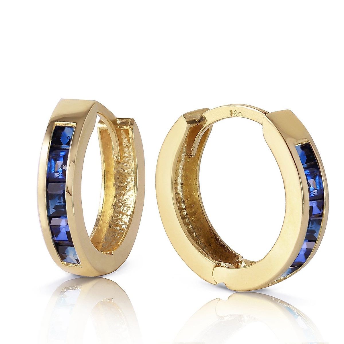 Galaxy Gold GG Genuine 14k Solid Gold Hoop Huggie Earrings with 1.3 Carat Natural Sapphire