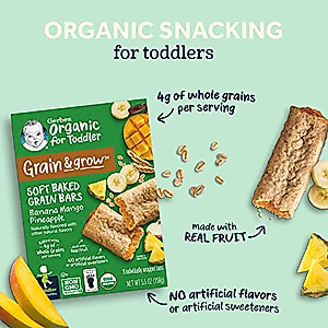 Gerber Snacks for Toddler Organic Soft Baked Grain Bars, Grain & Grow, Banana Mango Pineapple, 5.5 Ounce (Pack of 8)