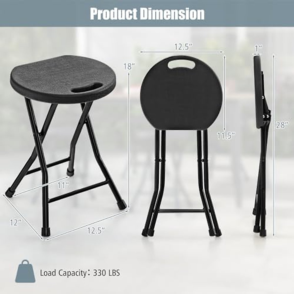 Giantex Set of 2 Folding Stool, Round Foldable Bar Stools, 2 Pack Portable Folding Chairs with Handle, Collapsible Stools 18 Inch 330lbs Capacity for Camping RV Party (Black)