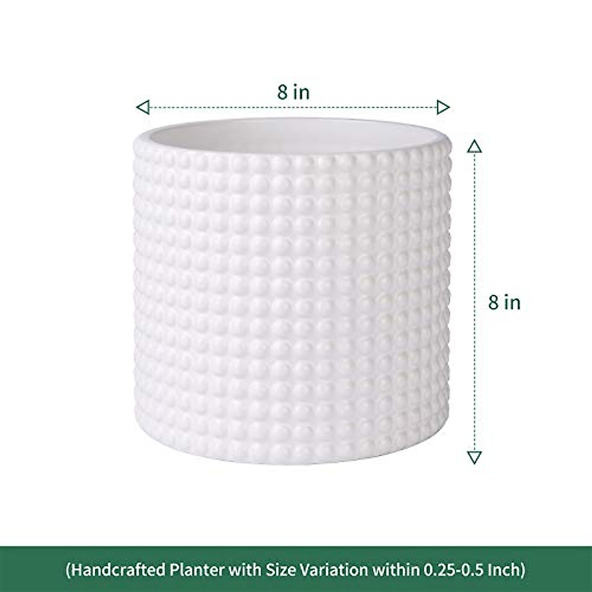 Shiny White Planter Pots for Plants Indoor - 8 Inch Ceramic Vintage-Style Hobnail Textured Flower Pot with Drainage Hole for Modern Home Decor(POTEY 056301, Plants NOT Included)