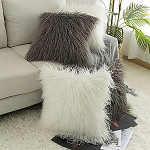 Kevin Textile Set of 2 Faux Fur Pillow Cover Decorative New Luxury Series Merino Style Off-White Fluffy Throw Pillow Case Fuzzy Cushion Cover Pillow Covers for Bed (18" x 18" 45cm x 45cm)