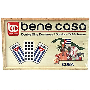 Bene Casa - Cuban Flag Double Nines Dominoes Set - 2-10 Players - Wooden Box with 55 Dominos