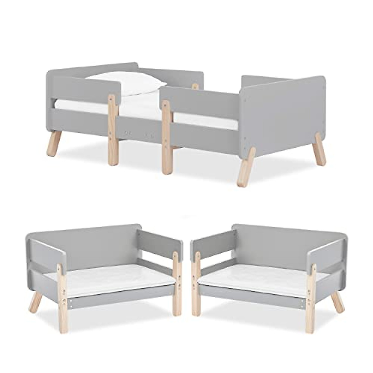 Dream On Me JPMA & Greenguard Gold Certified Osko Convertible Toddler Bed Made with Sustainable New Zealand Pinewood in Grey, Non-Toxic Finish