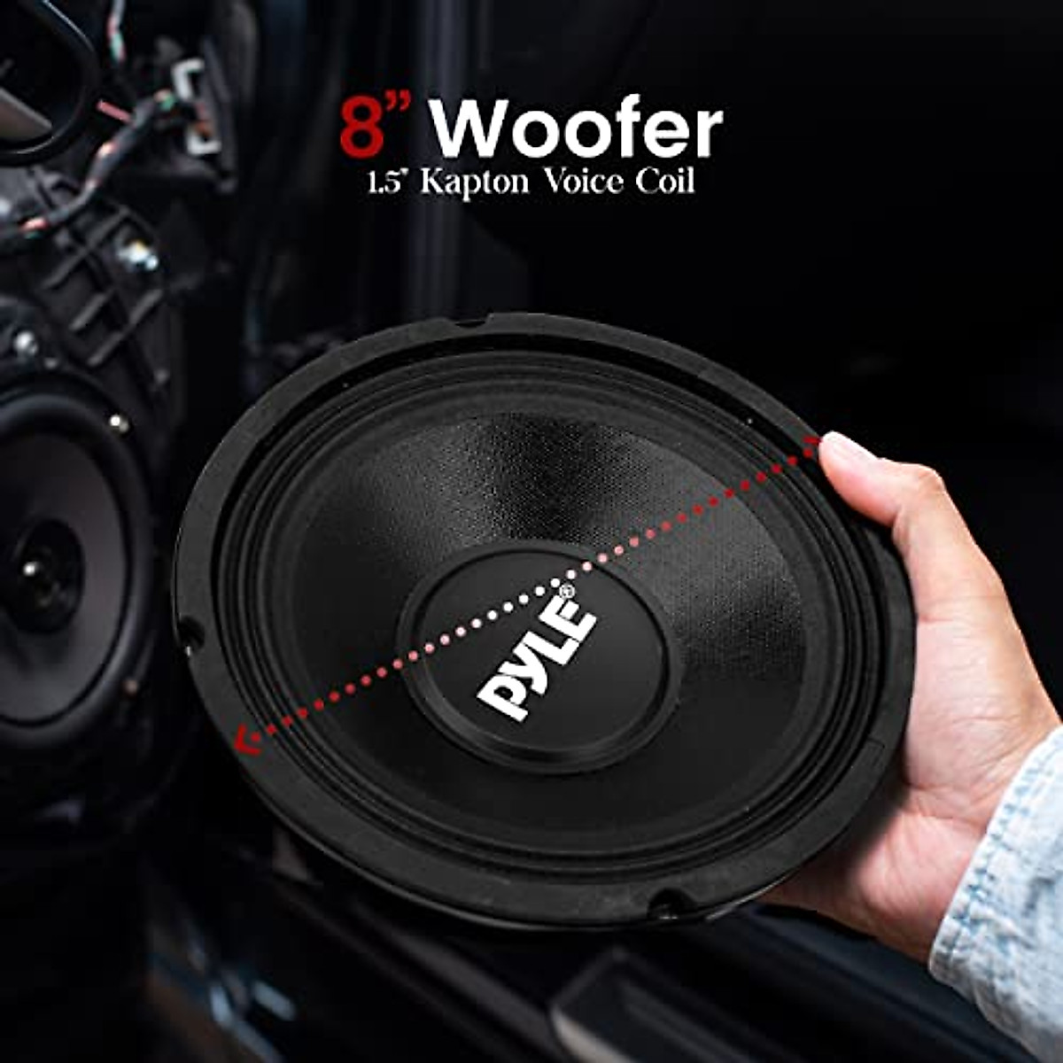 Pyle 8 Inch Car PA Woofer - 500 Watt High Powered Car Audio Sound Component Speaker System w/ 1.5" Kapton Voice Coil, 55-6 kHz Frequency, 89.2 dB, 8 Ohm, 40 oz Magnet - PylePro PPA8 , Black