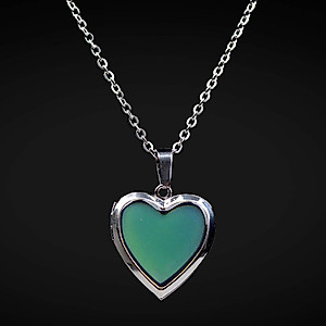FM FM42 Temperature Sensing Color Changing Heart Openable Locket Pendant Necklace with 19.29" Stainless Steel Rolo Chain ZN1130