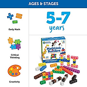 Learning Resources STEM Explorers MathLink Builders - 100 Pieces, Ages 5+, Kindergarten STEM Activities, Math Activity Set and Games for Kids, Linking Cubes, Connecting Cubes,Back to School Supplies