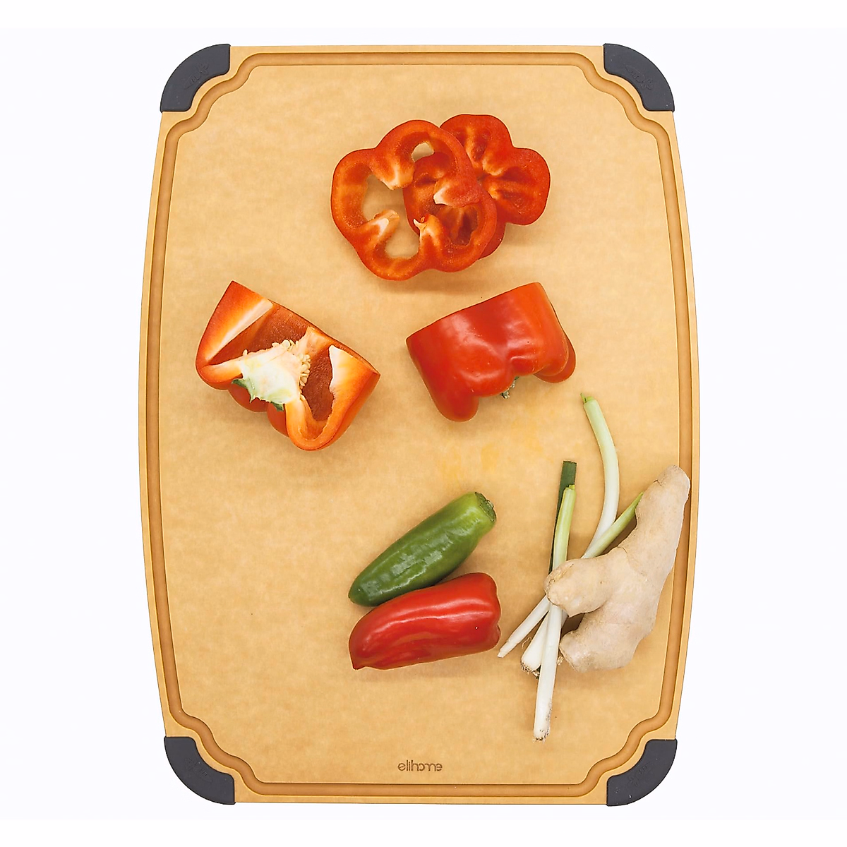 Elihome Essential Series Cutting Board for Kitchen- Natural Wood Fiber Composite, Dishwasher Safe, Eco-Friendly, Juice Grooves, Non-slip Feet, Non-Porous, Reversible, BPA Free, Large- 14" x 10")