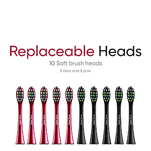 Wagner Stern. Duette Series. 2 Electric toothbrushes with Pressure Sensor. 5 Brushing Modes and 4 Intensity Levels, 10 Dupont Bristles, 2 Premium Travel Cases. (Burgundy/Black)