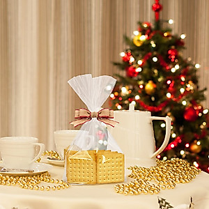 Morepack Flat Bottom Cellophane Bags,100Pcs 8x3x12 Inches Clear Flat Bottom Cellophane Treat Gift Bags with Twist Ties, Cello Bags for Cookie, Candy (No Side Gusset)