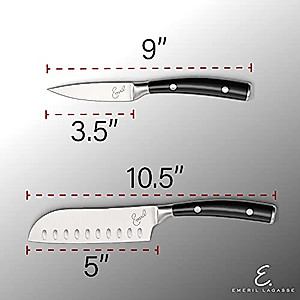 Emeril 2 Piece Knife Set 5 Santoku 3.5 Paring Knife Forged Steel Clad Emerilware (Black)