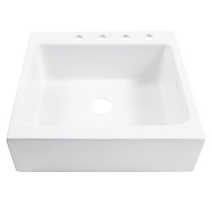 Sinkology Parker Crisp White Fireclay 26" Single Bowl Quick-Fit Drop-In Farmhouse Apron Kitchen Sink with 4 Holes and Drain