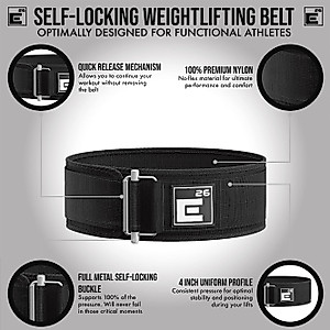 Element 26 Self-Locking Weight Lifting Belt | Premium Weightlifting Belt for Serious Functional Fitness, Weight Lifting, and Olympic Lifting Athletes (Extra Small, Black)
