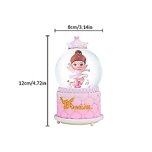 Ballerina Snow Globe, 80mm Water Globe Music Box with Color Changing LED Lights for Wife Girlfriend Daughter Girls Birthday Christmas Valentine (Pink)
