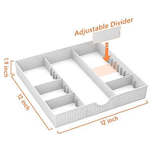 CAXXA 3 Slot Drawer Organizer with 4 Adjustable Dividers - Junk Drawer Storage for Makeup & Vanity, Office Desk Supplies and Accessories (WHITE, 1 PACK)