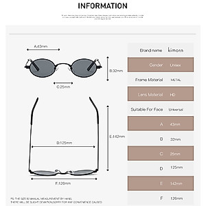 kimorn Sunglasses Small Round Metal Frame Oval Candy Colors Unisex Sun Glasses K0577 (Black)